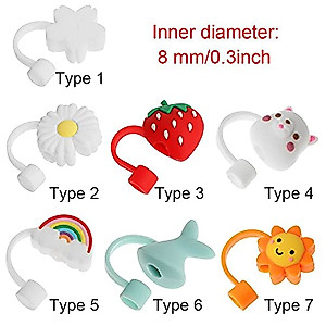 Cute Splash Proof Reusable Cartoon Plugs Cover Straw Tips Silicone Straw Plug Drinking Dust Cap Cup Accessories(Type 7)