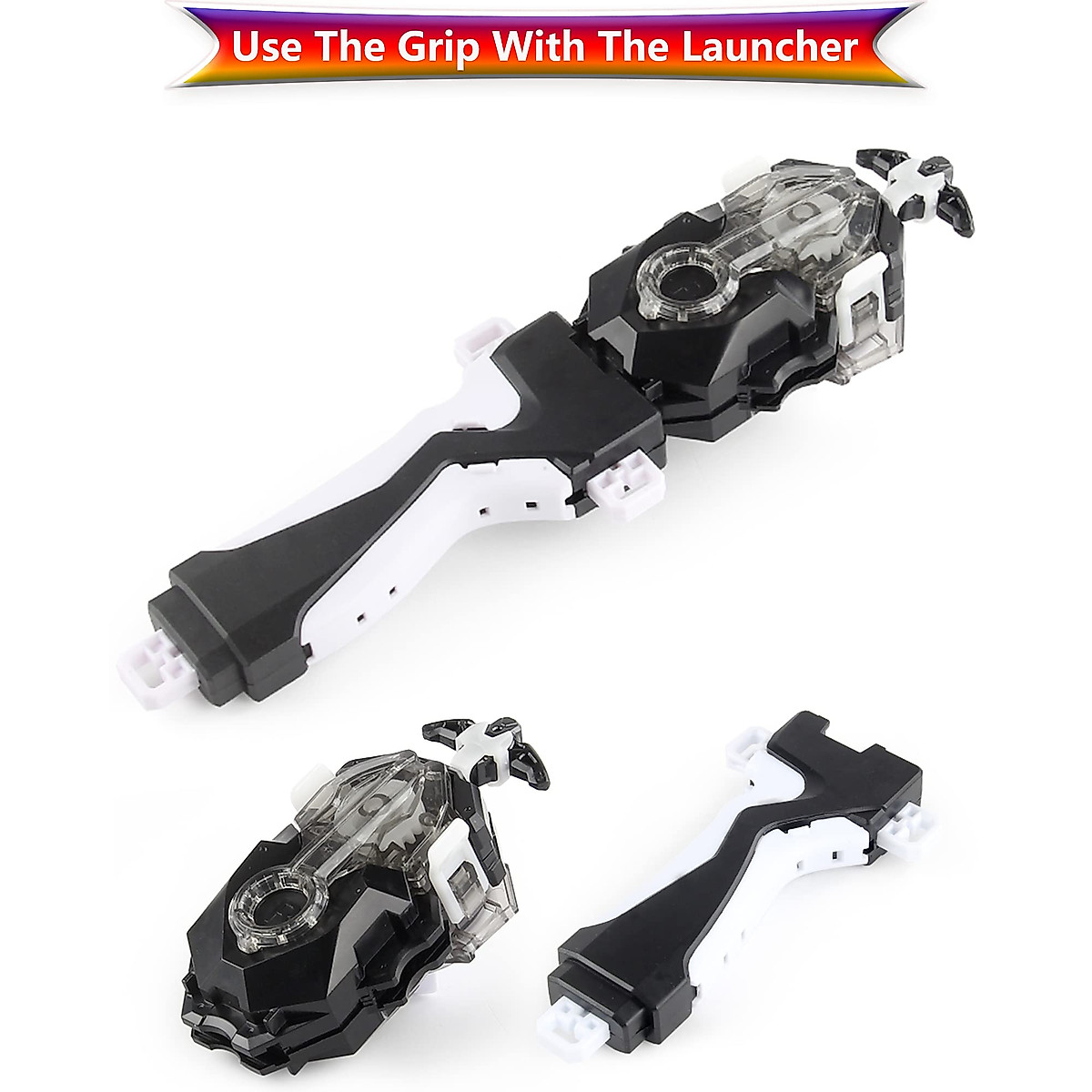 Bey Battling Tops Burst Launcher and Grip, Custom Bay Blade Launcher LR Left Right Spin DB Layer System Compatible with All Bey Burst Series (White)