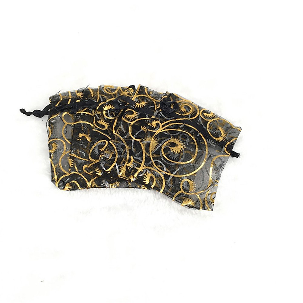 Wudygirl 100pcs Organza Bags 4x6'' Black Eyelash Drawstring Storage Jewelry Candy Pouches Chocolate Wedding Party Favor Soap Easter Gift Bags Women (Black Eyelash)