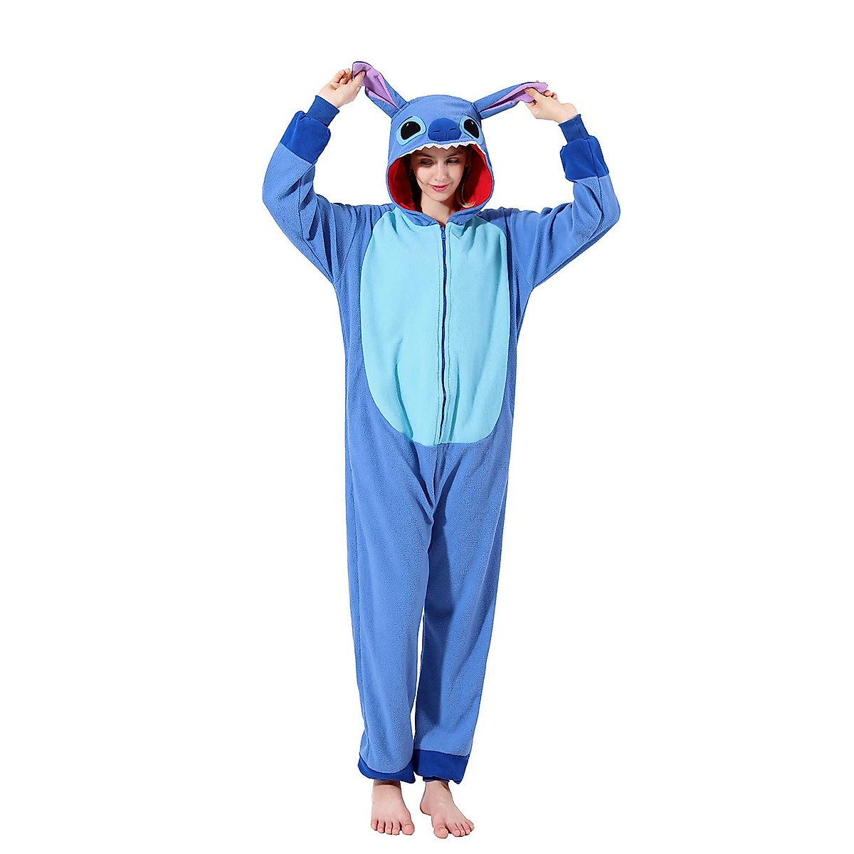 OGU' DEAL Stitch Adult Onesie Halloween Cosplay Costumes Anime Pajamas for Women and Girls,Zipper Closure