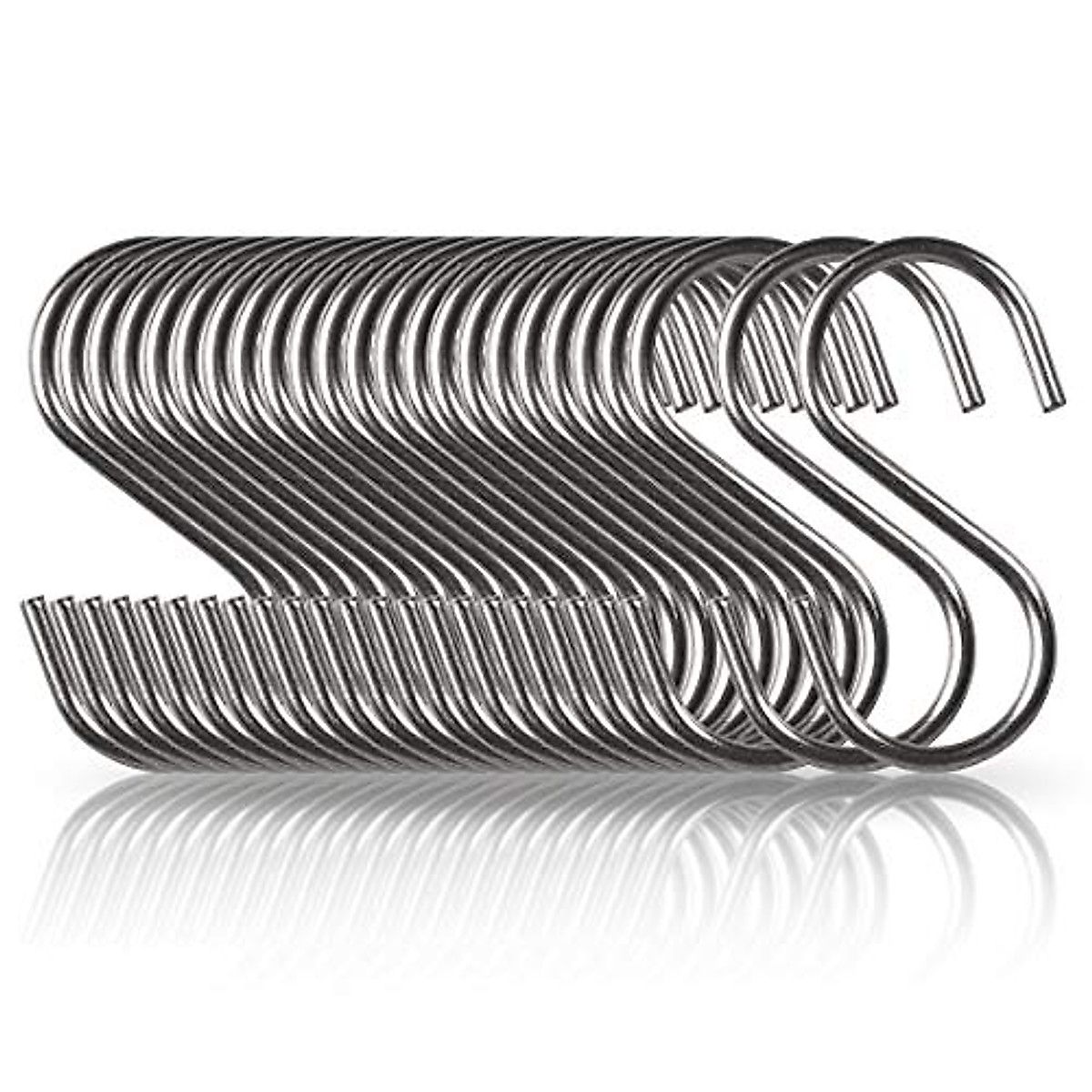 Annaklin Small S Hooks 24 Pack 2-3/16", Stainless Steel S Hooks for Hanging Pan Pot Utensils Plants Bags Towels, Heavy Duty S Shaped Hooks, Silver