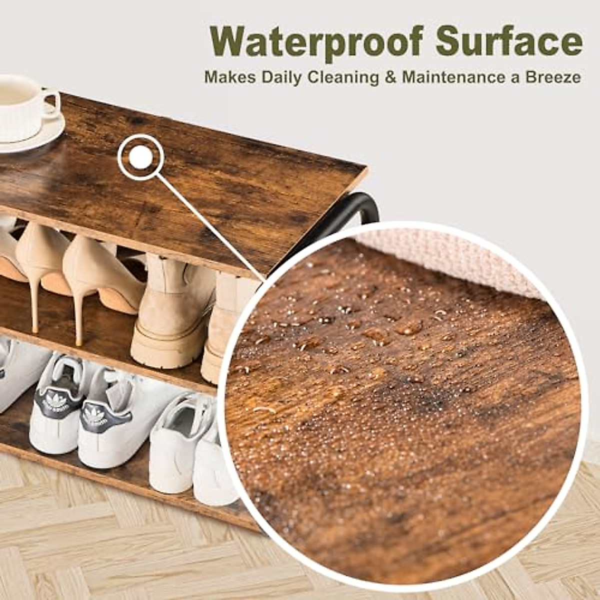 BWOORACKU Shoe Rack - Multi-Functional 3-Tier Z-Shaped Wooden Storage Organizer for Shoes, Entryway to Garage & More(Rustic)