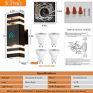 ZSMAIKU Dusk to Dawn Led Outdoor Lighting, Outdoor Light Fixture 2 Pack, GU10 14W IP65 3000k 1200LM Warm White,Aluminum Outdoor Wall Lights,Waterproof Exterior Lights for House Porch Patio
