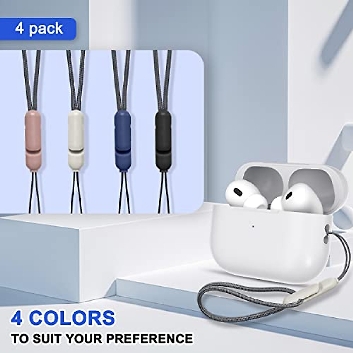 [4Pack] Lanyard for AirPods Pro 2nd Generation,New Wireless Bluetooth Earbuds Protective Case Anti-Lost Lanyard Compatible with AirPods Pro 2nd (2022)
