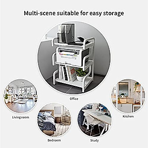 Natwind 3-Tier Printer Stand with Wheels Movable Storage Cart Floor-Standing Multi-Purpose Shelf Rack for Media Player Scanner Files Books Microwave Oven in Kitchen Living Room Home Office (White)