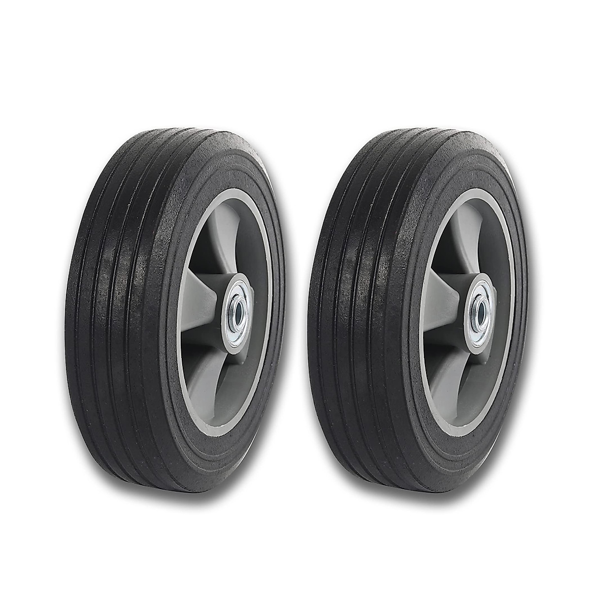 (2- Pack) Run-Flat Solid Rubber Replacement Tire 8" x 2'' with a 1/2" axle for Hand Trucks, Wheelbarrows, Dollies, Trolleys and More – Run Flat with 500 lbs Max Load