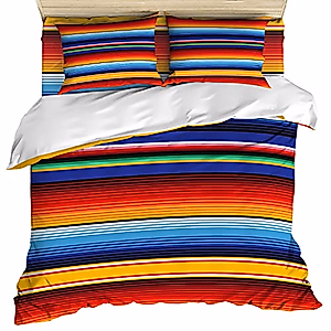 Twin Comforter Covers Sets Colorful Mexican 4 Piece Duvet Cover Set Lightweight Microfiber Soft Bedding Set for Adult Teen, Red Orange Blue Tribe Ethnic