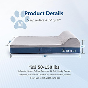 WEVEGO Orthopedic Dog Bed, 7.87-inch Thick Gel Memory Foam Pet Beds with Pillow, Durable Soft Flannel Fabric with Waterproof Liner & Removable Washable Cover Dog Beds for Medium Breed Dogs