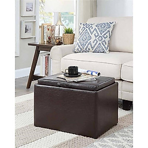 Convenience Concepts Designs4Comfort Accent Storage Ottoman 22.75" - Modern Foot Stool with Decorative Tray for Living Room, Dining Room, Office, Den, Espresso Faux Leather
