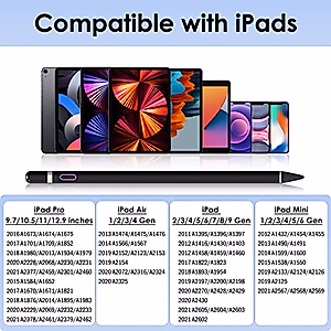 Stylus Pen for iPad, Pencil Styluses for iPad 9/8/7/6/5/4/3/2 Generation Air 4/3/2/1 Mini 6/5/4/3/2/1 iPad Pro 12.9/11/10.5/9.7 Alternative Drawing Smart Stylist for Touch Screens Digital Tablet Pens