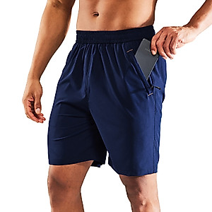 MIER Men's Quick Dry Running Shorts with Zipper Pocket, Elastic Waist Athletic Workout Exercise Fitness Shorts, 7 Inch, Navy, X-Large