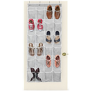 Simple Houseware 24 Pockets Large Clear Pockets Over The Door Hanging Shoe Organizer, Gray (56" x 22.5")