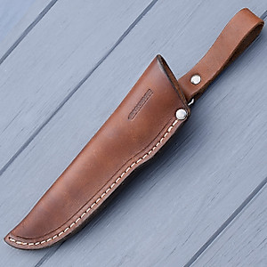 BPS Knives - Left Hand Belt Knife Sheath - Brown Leather Sheath for Mora Garberg - Left-Hand Sheath with Belt Loop for Vertical Carry of Fixed Blade Knife - Free Suspension Leather