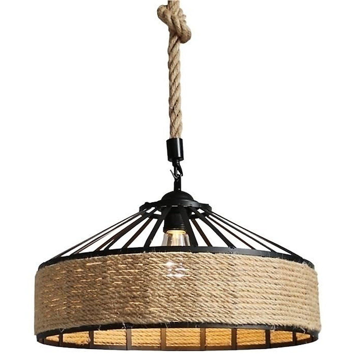 KEFA Battery Operated Pendant Light with Remote,Hemp Rope Chandelier Pendant Lights Kitchen Island No Hardwired,Cordless Hanging Lights for Living Room，Restaurant (Size : 1 Pack)