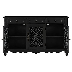 SEASD 59.8" Console Table Sideboard with 3 Doors, Drawers and Adjustable Shelves for Living Room Dining Room