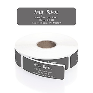 Simple Modern Charcoal Rolled Address Labels/Roll of 250 Slate Gray Personalized Address Labels/Designer Return Address Stickers in Elegant Plastic Dispenser
