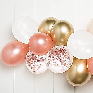 Rose Gold White Balloons, 50pcs 12 Inches Gold and White Latex Balloons for Baby Shower, Wedding, Birthday Party Backdrop Decorations