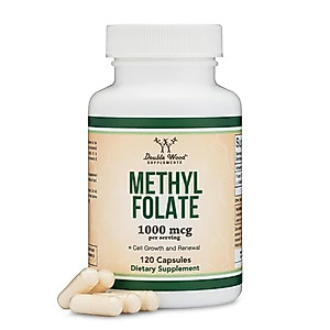 Methylfolate 1,000mcg, 120 Capsules (Third Party Tested Methyl Folate Supplement) Methylated Folate is a More Active Form of Folate Than Folic Acid (Non-GMO, Vegan Safe) by Double Wood