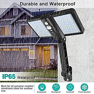 Ceena Outdoor Solar Lights with Romote, IP65 Waterproof Motion Sensor Wall Light, Cool&Warm Dimmable Flood Light, 128LEDs High Brightness Security Pole Light for Front Door, Patio, Backyard, 1Pack