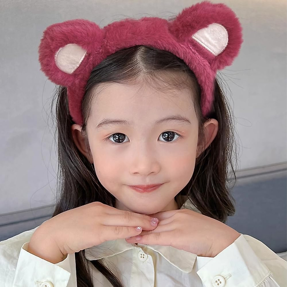 Thinslimer 4 Pack Cute Bear Ears Headband for Women Fluffy Bear Ears Plush Hair Hoop Facial Washing Make Up Headband Hair Accessories for Women and Girls (2 Colors)