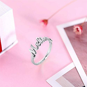 LONAGO Personalized Name Ring Custom Name Stacking Ring Engrave One Two Three Four Names Initial Ring for Women