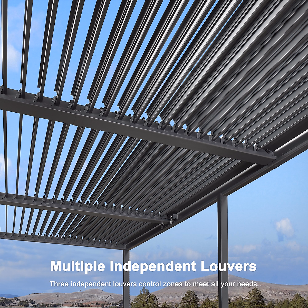 PURPLE LEAF Louvered Pergola with String Lights 11.4' x 17.5' Large Patio Aluminum Pergola with Independent Adjustable Rainproof Roof Hardtop Pergola for Outdoor Deck Garden Yard