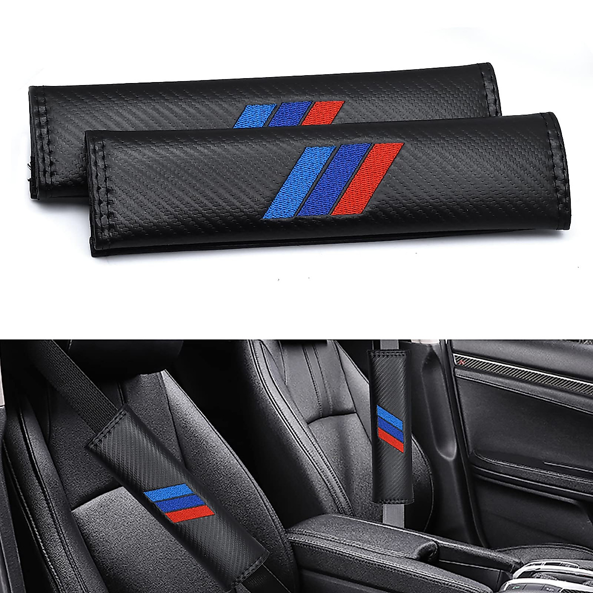 2 Pack Car Seat Belt Pads Cover More Comfortable Driving, Seat Belt Shoulder Strap Covers Harness Pad for BMW Interior Accessories, Compatible with Adults Youth Kid