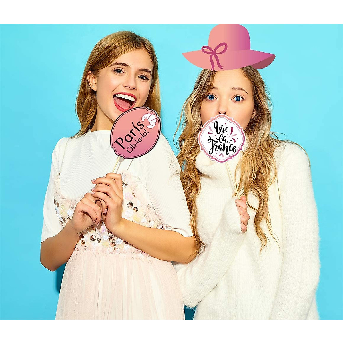 30 pcs Paris Photo Props Paris Party Photo Booth Props Kit Paris Themed Decoration French Photo Booth Props, Eiffel Tower, for oh la la Baby Shower Birthday Paris Theme Party Supplies