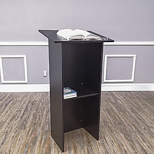 FixtureDisplays® Black MDF Wood Podium Church Pulpit School Lectern Conference Debate Stand 22.83X15.59X44" 10051-BLK