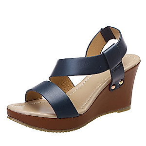 Sudnghyto Women's Casual Strappy Sandal Elastic Strap Pearl Boho Beach Dress Sandals Open Toe Wedge Platform Slope Shoes