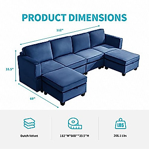 CECER Modular Sectional Sofa Couch,4 Seater Free Combination Sofa Couch with 2 Movable Storage Ottomans, Convertible Sofa Couch with Adjustable Armrest and Backrest for Living Room（Dark Blue）