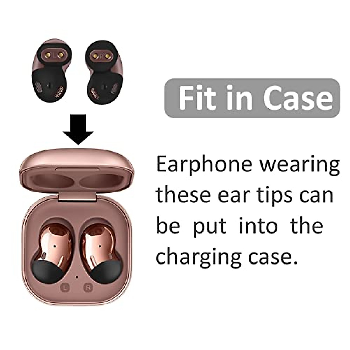 4 Pairs Galaxy Buds Live Ear Tips Ear Hooks Kit Set, Small/Large 2 Size Silicone Anti-Slip Fit in Case Rubber Ear Buds Wings Eartips Compatible with Samsung Galaxy Buds Live - Mystic Black