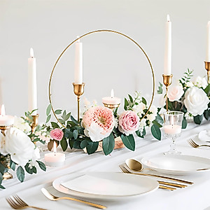 OurWarm 12Pcs 12 Inch Floral Hoop Centerpiece with Stand for Table, Metal Center Pieces with Wood Base Gold Circle Centerpieces for Wedding Reception, DIY Table Centerpieces, Wall Hanging Crafts