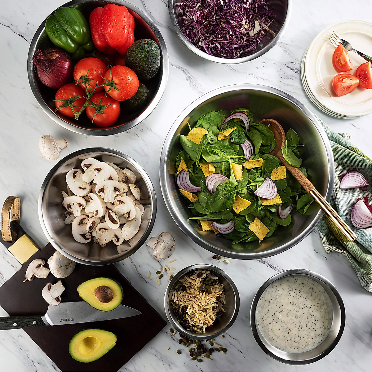 FineDine Stainless Steel Mixing Bowls (Set of 6) Stainless Steel Mixing Bowl Set - Easy To Clean, Nesting Bowls for Space Saving Storage, Great for Cooking, Baking, Prepping