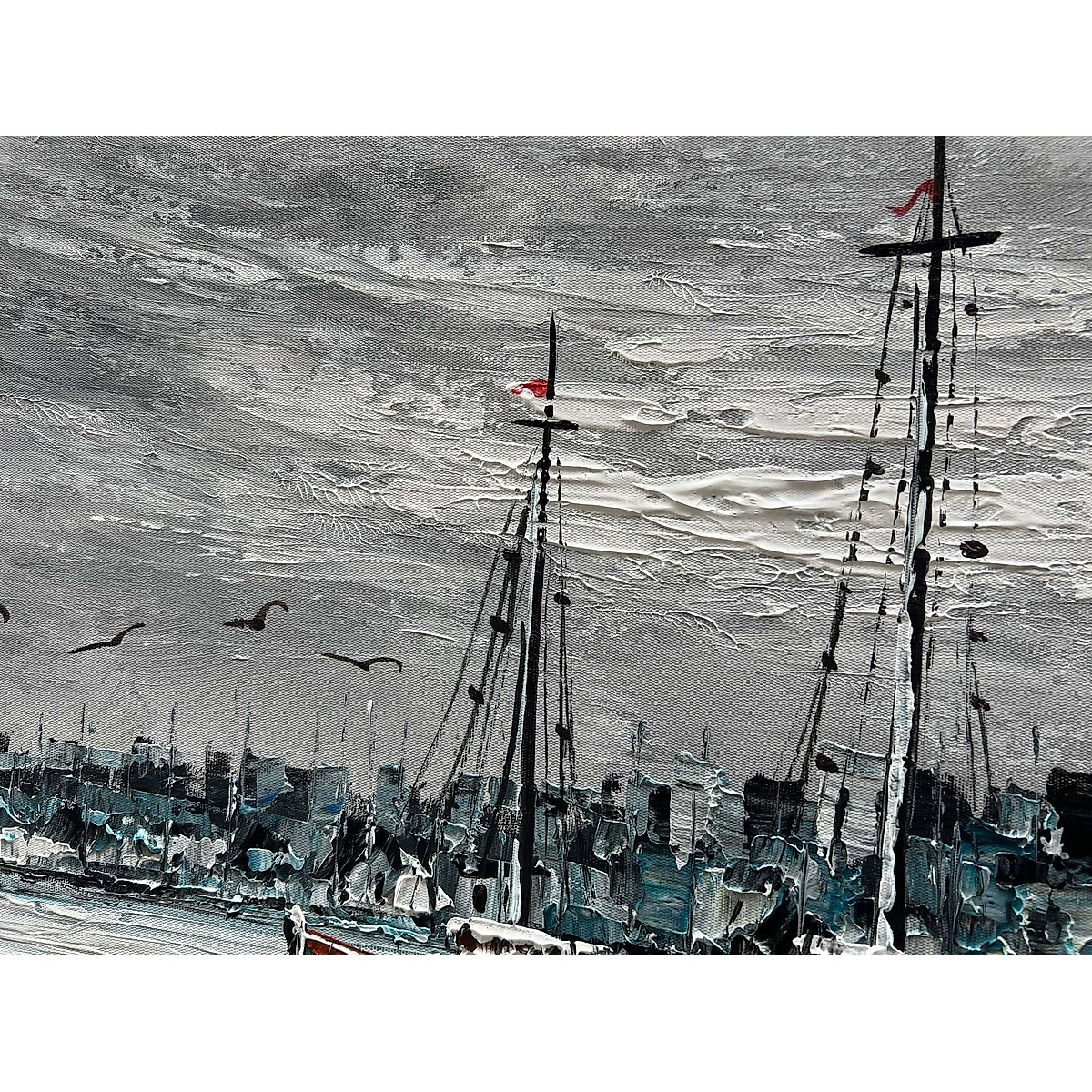 zoinart Hand Painted Large Canvas Wall Art 48x24 Inches Abstract Wall Paintings Contemporary Texture Wall Art Wharf Landscape Artwork Living Room Bedroom Wall Decor Ready to Hang