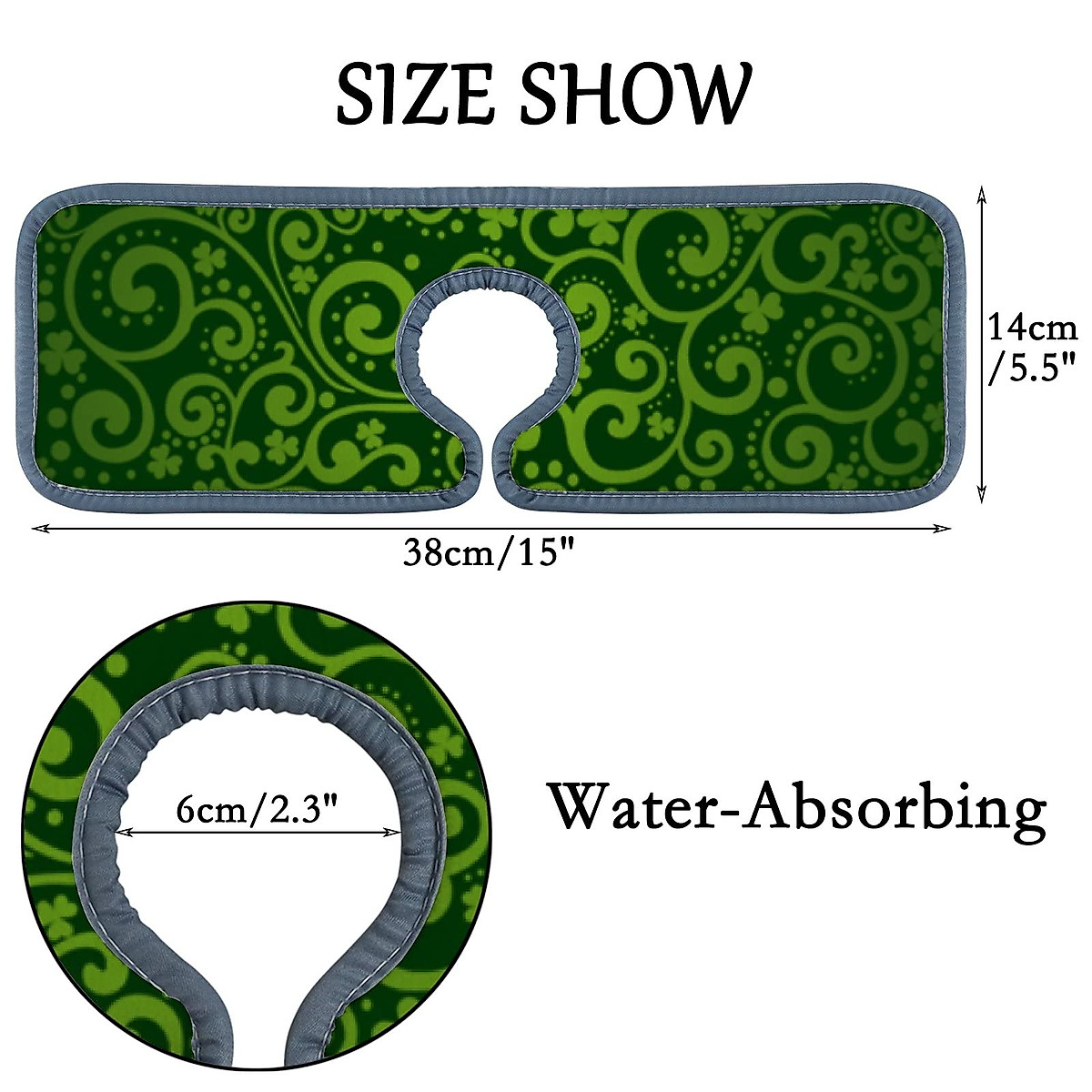 Kitchen Faucet Mats 3 Pieces St.Patrick's Day Green Shamrock Curls Absorbent Faucet Sink Splash Guard Bathroom Counter and RV,Faucet Counter Sink Water Stains Preventer