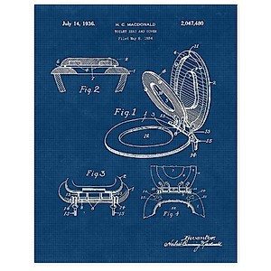 Vintage Toilet Seat Patent Prints, 1 (11x14) Unframed Photos, Wall Art Decor Gifts for Home Office Studio Garage Shop Lounge Bar Salon School College Student Teacher Coach Bath Powder Room Humor Fans