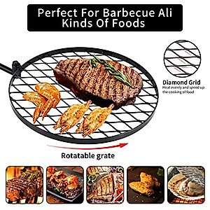 Swivel Campfire Grill Grate, Adjustable Fire Pit Grill, Camping Grill with Circular Grill for Outdoor Open Fire Cooking BBQ
