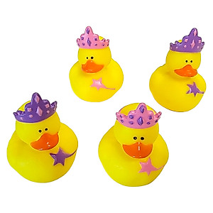 Cool Rubber Duckies for Girls Pink and Purple Princess Star (2") Standard Size. (12 Pack) Cute Duck Bath Tub Pool Toys. (Princess Rubber Ducks)
