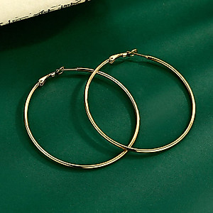4 Pairs Big Hoop Earrings for Women, 316L Stainless Steel Hypoallergenic Hoop Earrings Silver Plated 14K Gold Plated Rose Gold Plated Black Gold Plated Earrings Set(60mm)