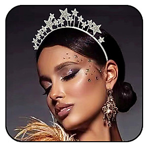 Formery Stars Halo Crown Headband Rhinestones Goddess Tiara Headpiece Party Festival Prom Crystal Hairband Hair Accessories for Woman and Girls (Silver)
