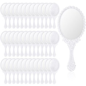 40 Pcs Vintage Handheld Mirror Retro Hand Held Mirror Vintage Hand Mirror Hand Mirrors with Handle Plastic Hand Held Mirrors for Kids Cute Compact Mirror for Girls (White)