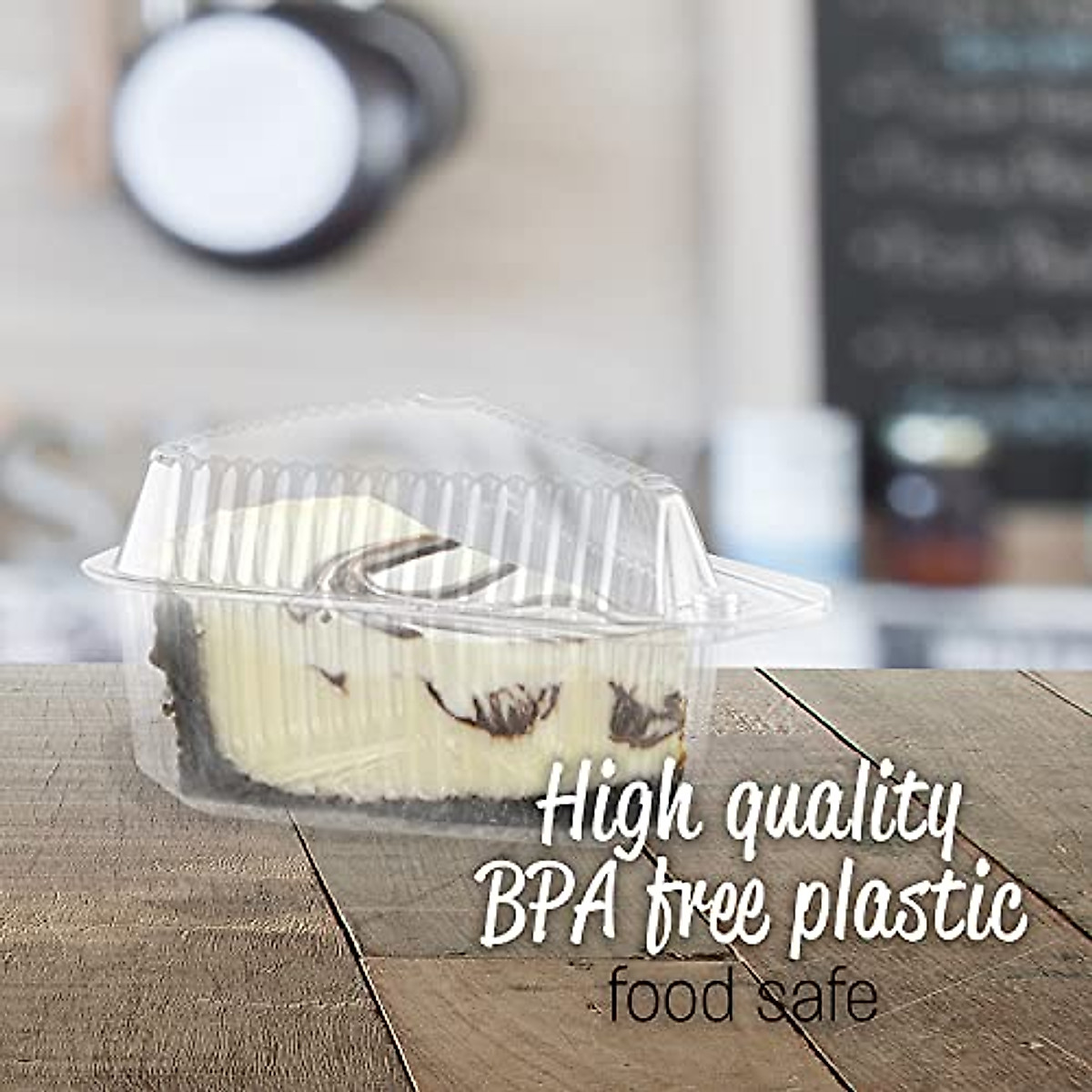 Cake Slice Container-Clear Cake Cheesecake Pie Slice Containers with Medium Dome Lid, Disposable Hinged, Pack of 50