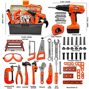 HYRENEE Kids Tool Set – 48 Piece Toddler Tool Set with Electronic Toy Drill& Tool Box,Pretend Play Kids Toys,Construction Kits Toys for Kids Ages 3 4 5 Years Old, Toddler Boy Toys