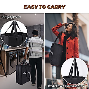 2Pcs AXJ Canvas Laundry Bags XL, Extra Large Heavy Duty Dirty Clothes Bag, Storage Bag with Fixed Drawstring Mesh, Shoulder Straps and Handles, VOL 80L/Per Bag, 16” x 9.8” x 21” (Black)