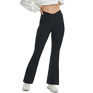 TOPYOGAS Womens Casual Flare Leggings with Pocket Bootleg Yoga Pants Crossover Hight Waisted Workout Pants Black