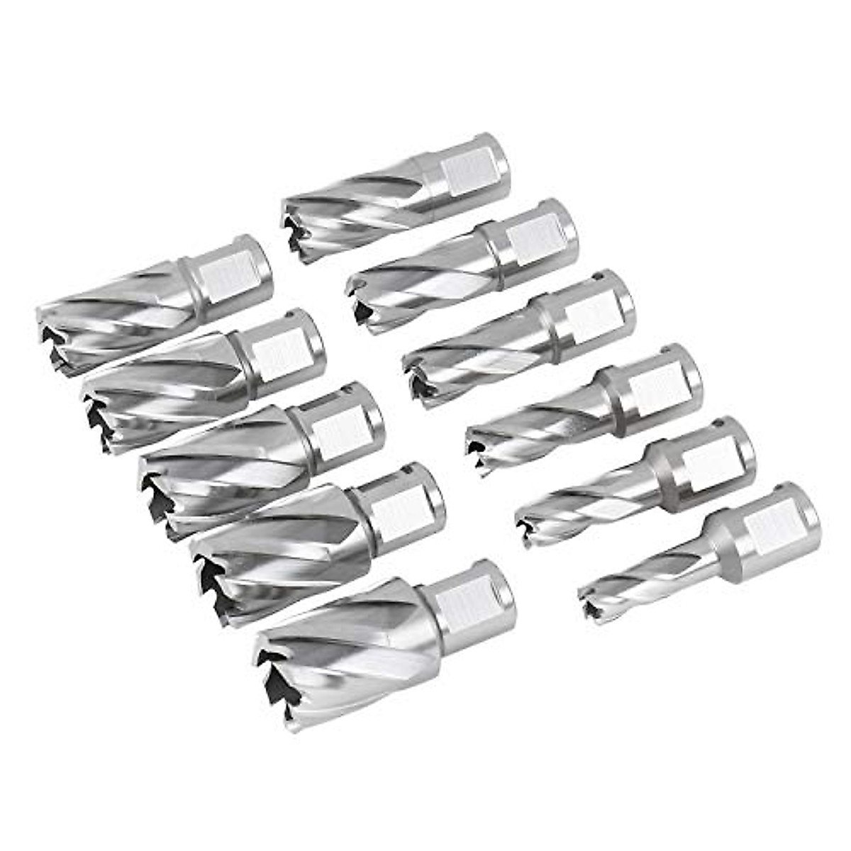 Accusize Industrial Tools 13 Pc 7/16'' to 1-1/16'' Hss Annular Cutters, 1'' Cutting Depth, 3/4'' Weldon Shank, with 2 Pilot Pins, Strong Box, N10