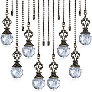 Ceiling Fan Pull Chains Crystal Light Fan Pull Chain Pendant with Ball 12 Inch Vintage Ceiling Fan Chain Extender Ornament Chain for Fan Pull (Transparent,8 Pieces)