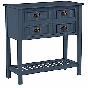 Decor Therapy Bailey Bead Board 4-Drawer Console Table, Antique Navy