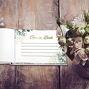 Wedding Guest Book 120 Pages Guest Sign in Book Guest Registry Guestbook White Cover with Gold Foil Guest Book, 6.7 x 8.7 Inches Hardbound (Leaf Style)